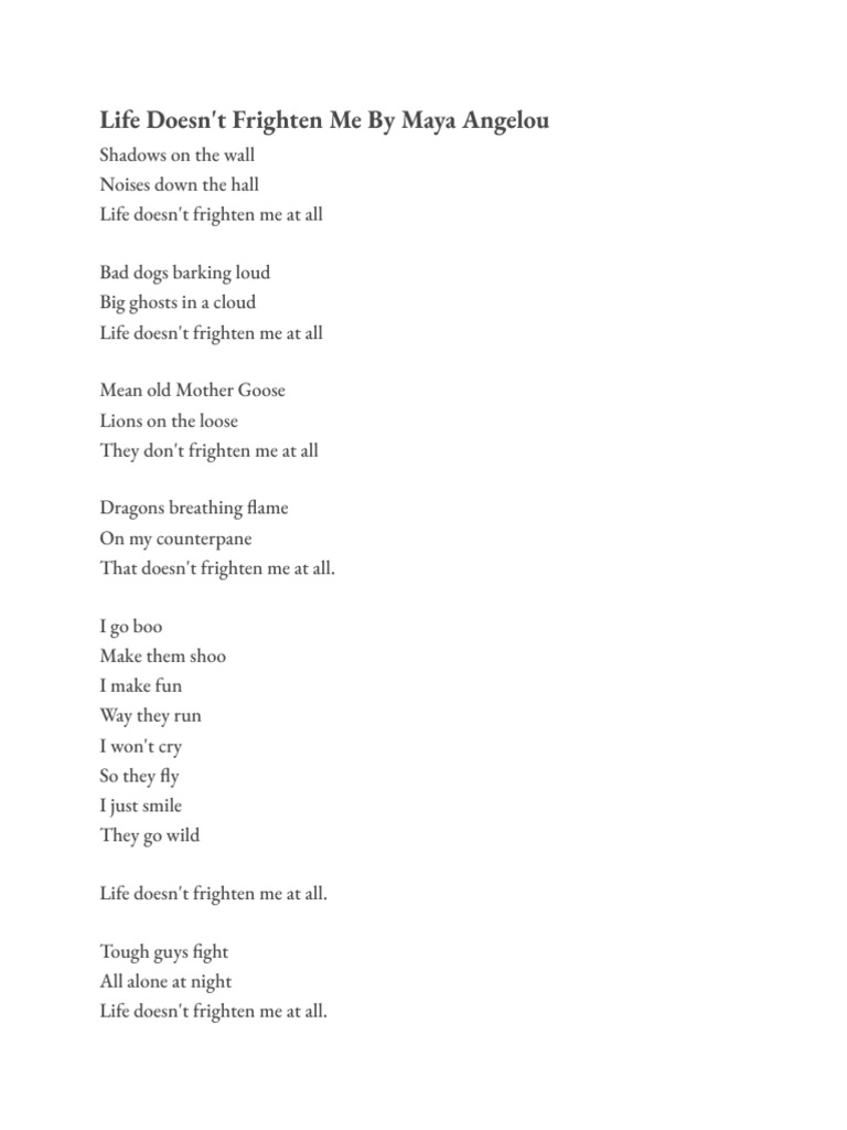 Life Doesn't Frighten Me by Maya Angelou Analysis | PDF