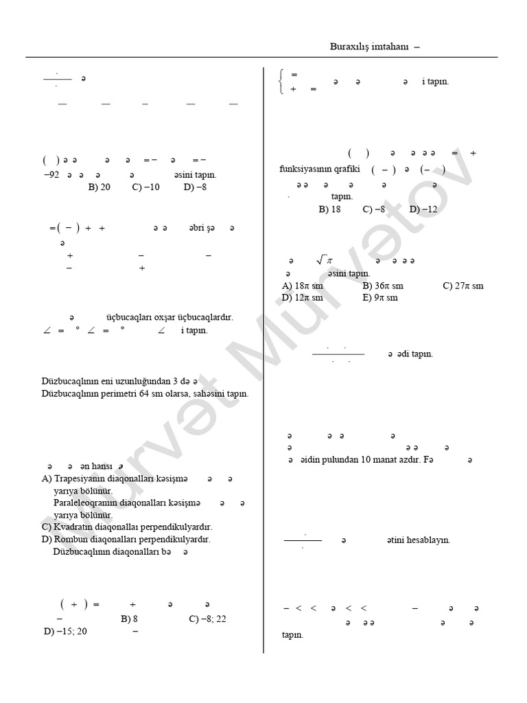 25 Iyun 2020 Buraxılış Imtahanı (11-Ci Sinif) | PDF