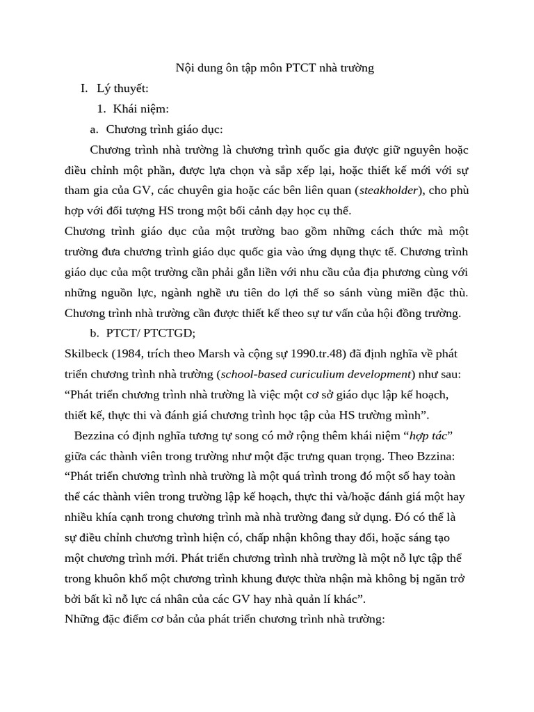 Nội Dung Ôn Tập Môn PTCT Nhà Trường | PDF