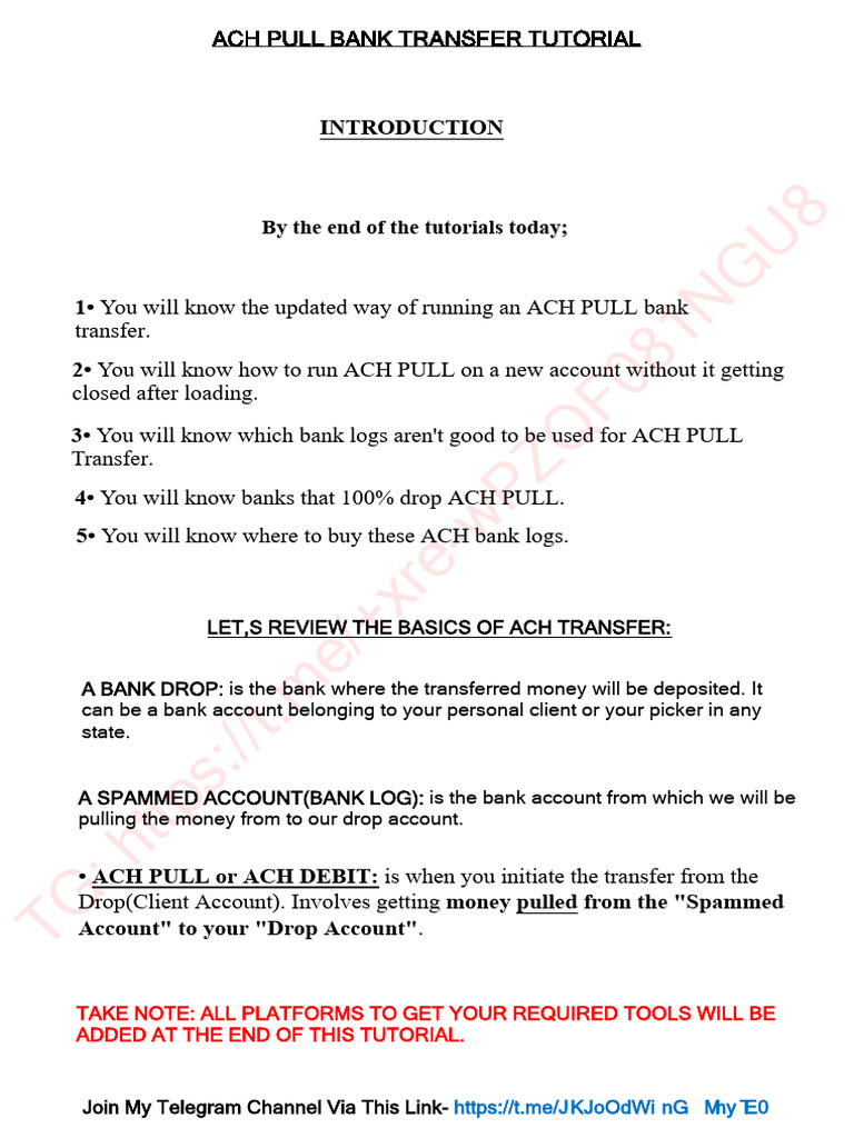 ACH PULL BANK TRANSFER TUTORIAL | PDF