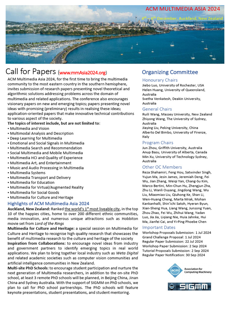 ACM Multimedia Asia 2024 CFP | PDF