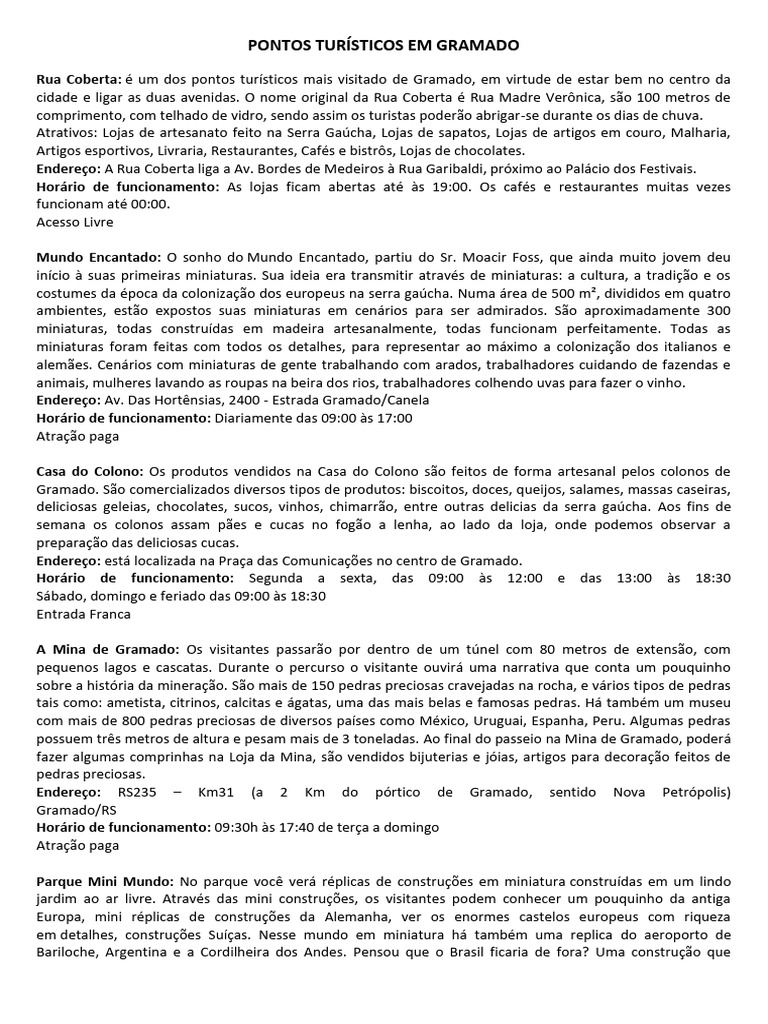 Descubra Gramado: Roteiro Turístico | PDF