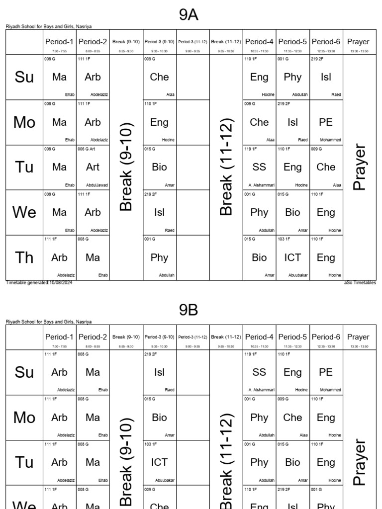 Arb Ma Che Eng Phy Isl: Period-1 Period-2 Period-4 Period-5 Period-6 Prayer | PDF