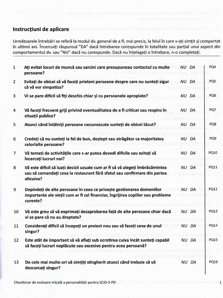Interviul Clinic Structurat Pentru DSM-5. Chestionarul de Screening Al ...
