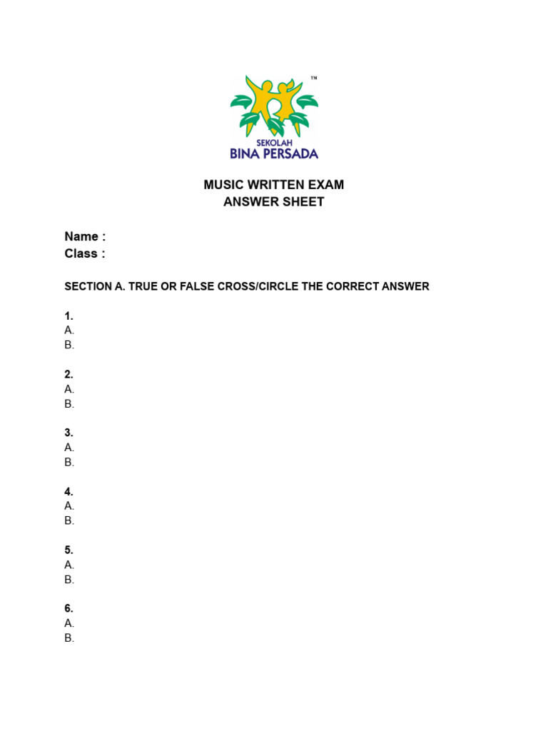 MUSIC ANSWER SHEET | PDF