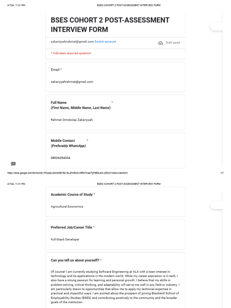 Bses Cohort 2 Post-Assessment Interview Form | PDF