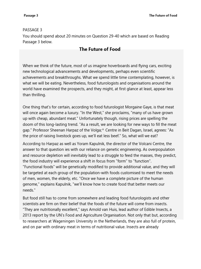 Passage 3 - The Future of Food | PDF
