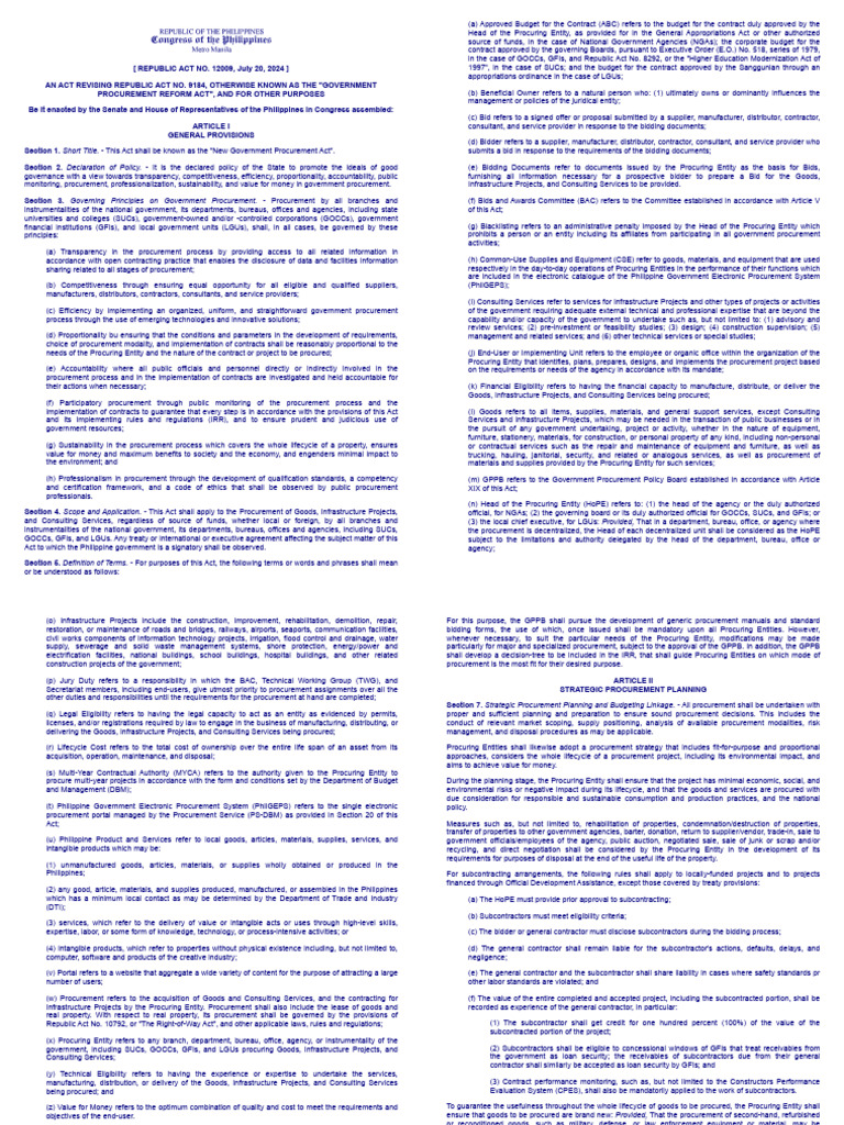 Republic Act No. 12009 | PDF | Procurement | Finance & Money Management