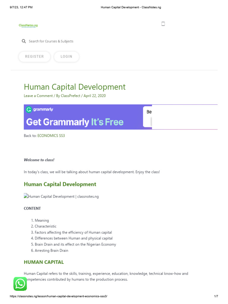 Human Capital Development - ClassNotes - NG | PDF | Capital (Economics ...