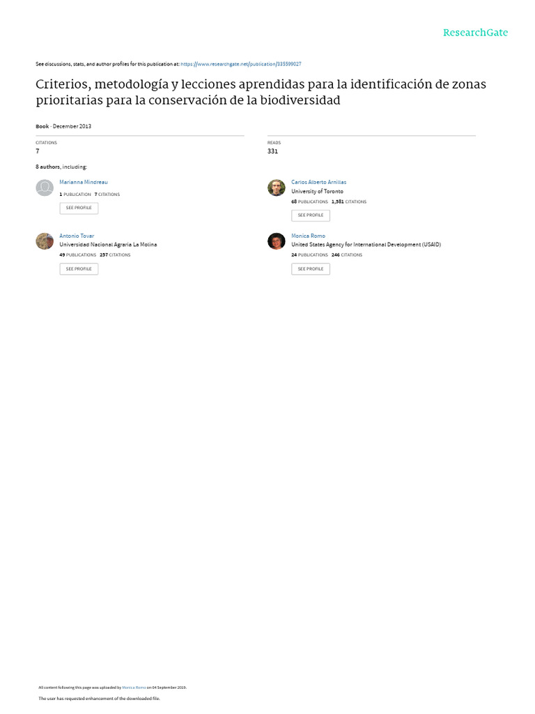 2013criterios Metodolog As y Lecciones Aprendidas para La Identificaci N de Zonas Prioritarias ...