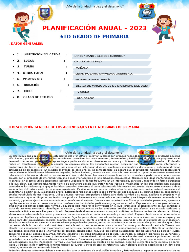 6° PLANIFICACIÓN ANUAL MULTIGRADO-6to Grado - 2023-ÚNICO CONTACTO ...