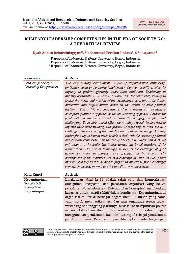 Military Leadership Competencies in The Era of Society 5.0a Theoritical ...