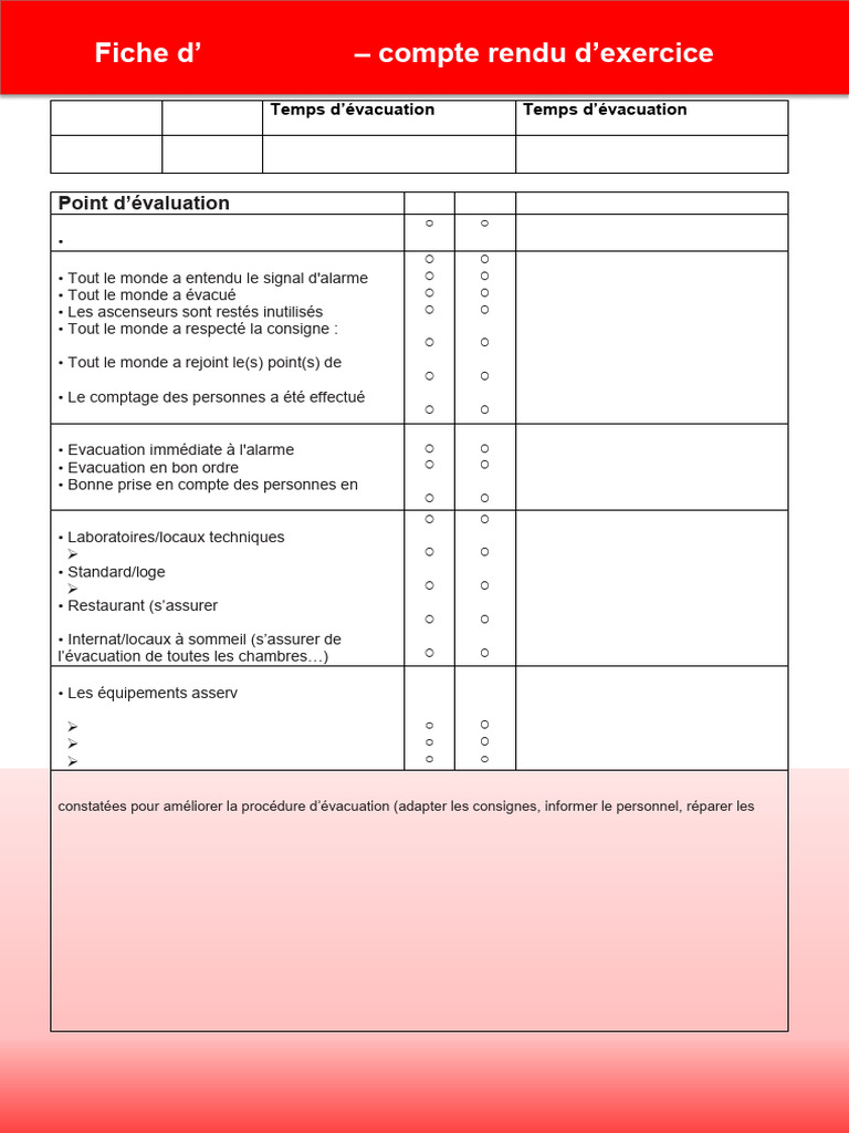 Fiche Exercice Evacuation | PDF