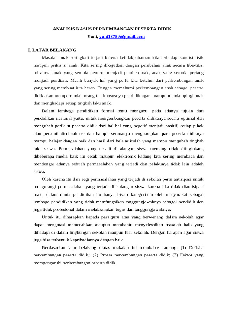 ANALISIS KASUS PERKEMBANGAN PESERTA DIDIK(KELOMPOK 10) | PDF