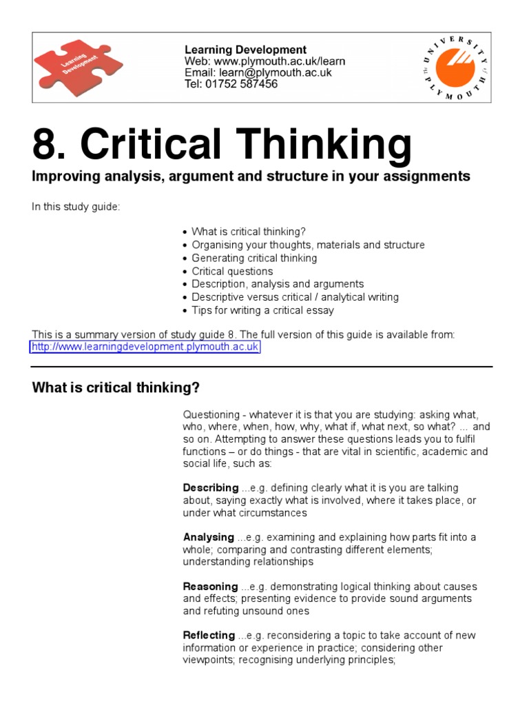 Critical Thinking Summary | PDF | Critical Thinking | Argument