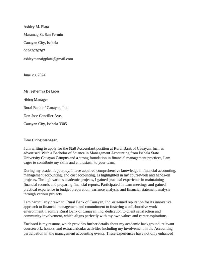 Application Letter - Sample | PDF