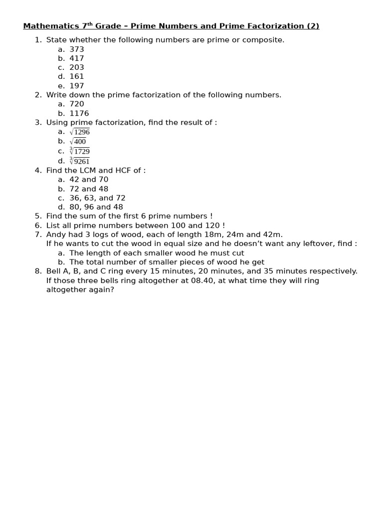 Prime Numbers and Prime Factorization 2 | PDF