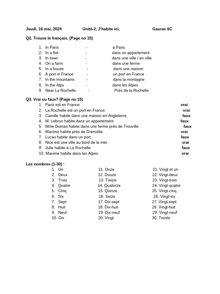 French Unit 2 Tricolore 1 | PDF