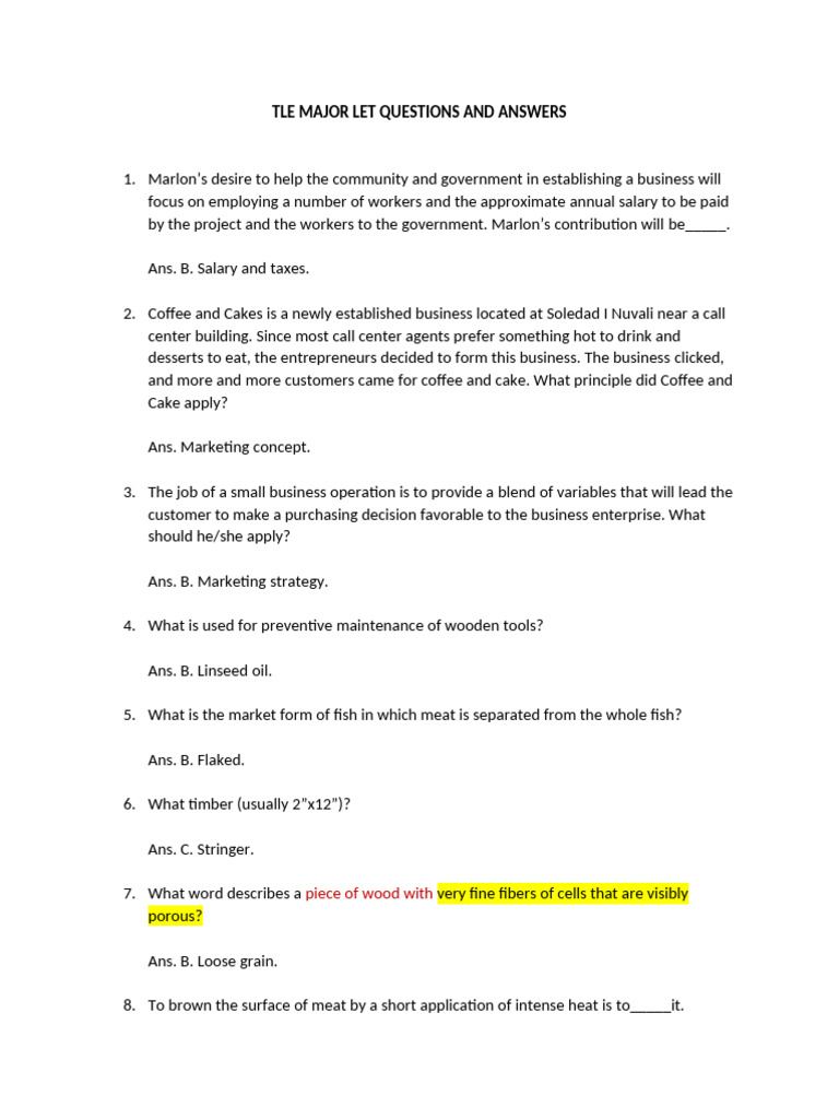 Tle Major Let Questions and Answers: Piece of Wood With | PDF
