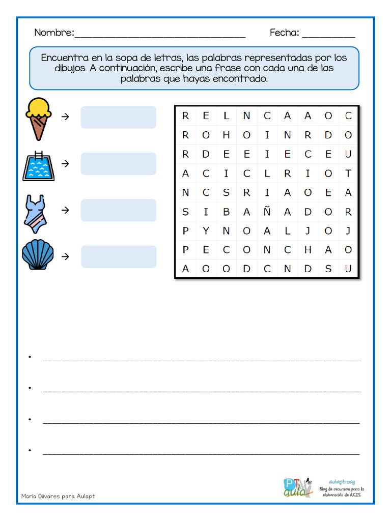 Sopa de Letras Vocabulario Verano | PDF