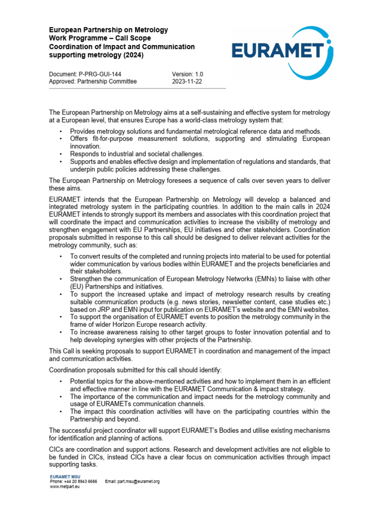 Call 2024 Scope Coordination of Impact and Communication | PDF