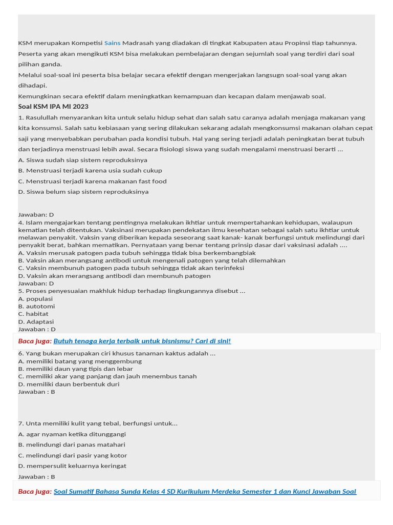 Soal Jawab Sain Madrasah | PDF