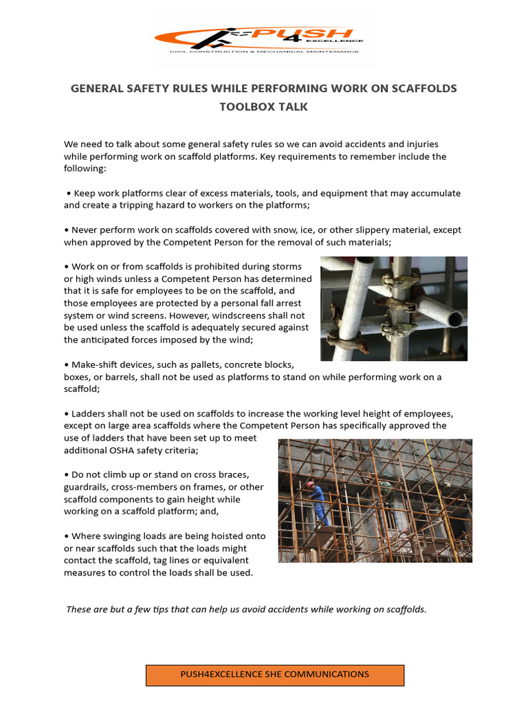 General Safety Rules While Performing Work On Scaffolds | PDF