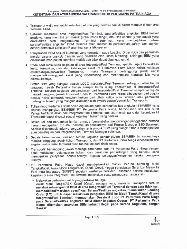 Lampiran Tatib 165T PT Primasentosa Alamlestari TTD | PDF