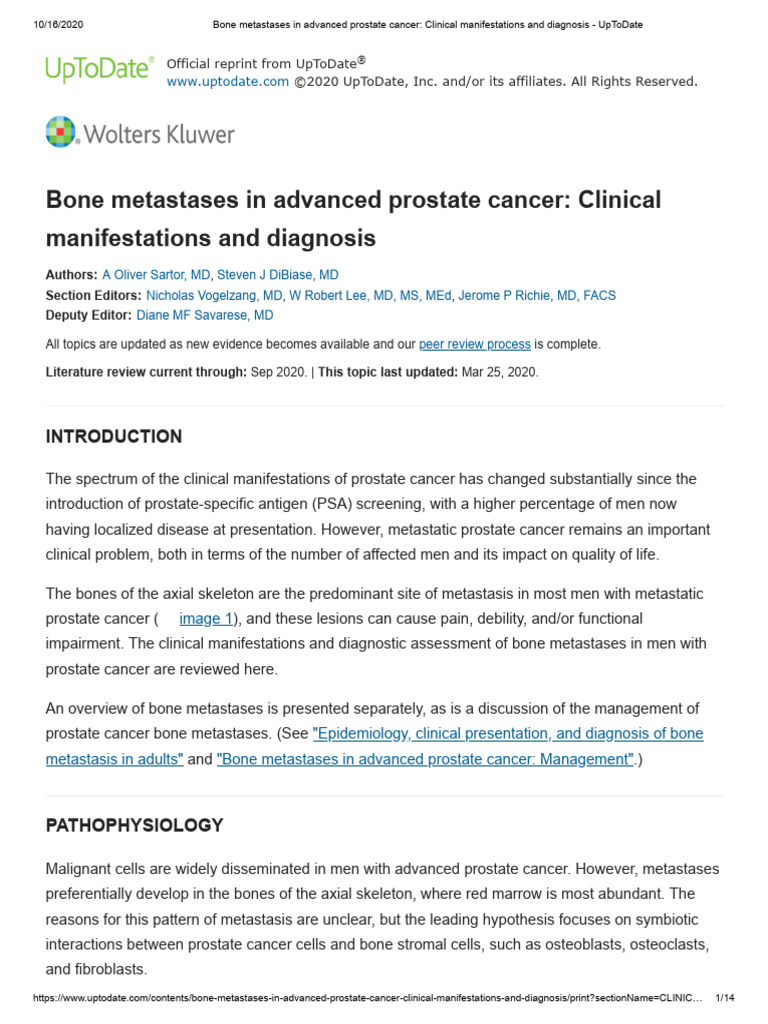 Bone Metastases in Advanced Prostate Cancer - Clinical Manifestations ...