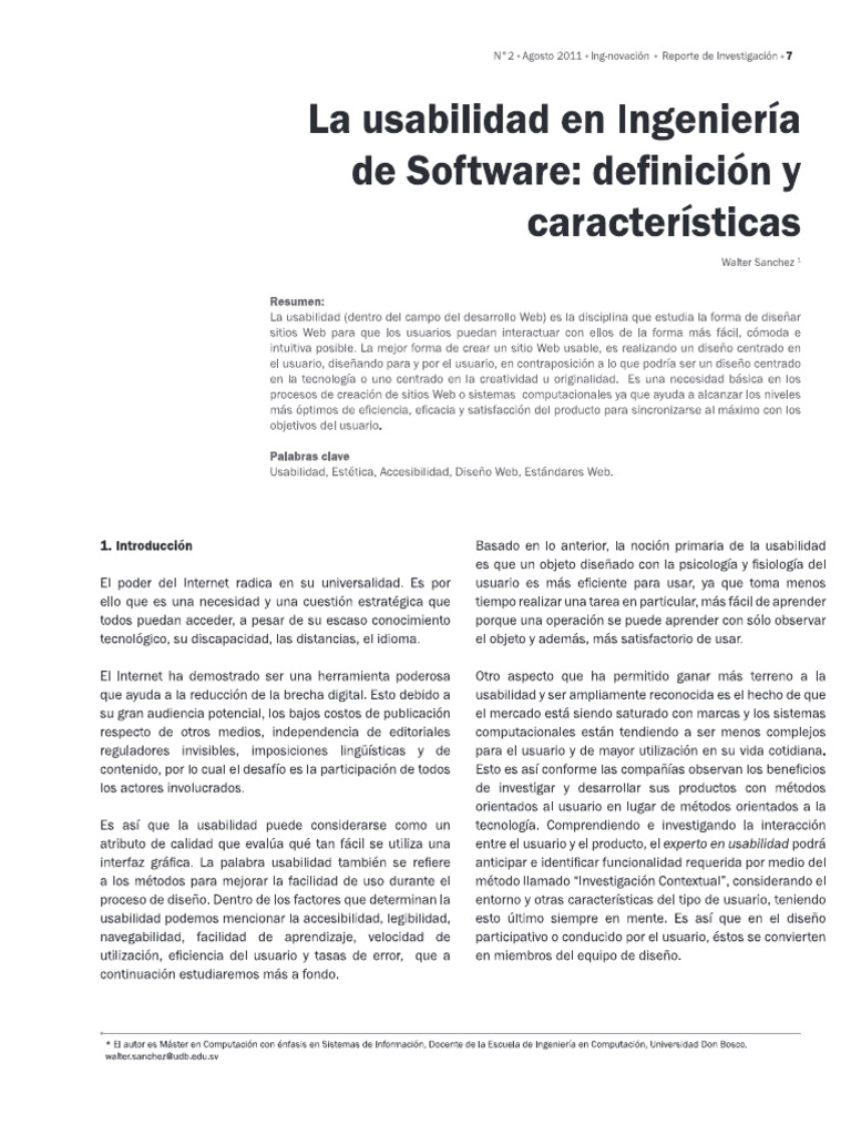 La Usabilidad en Ingenieria de Software - Definicion y Caracteristicas | PDF