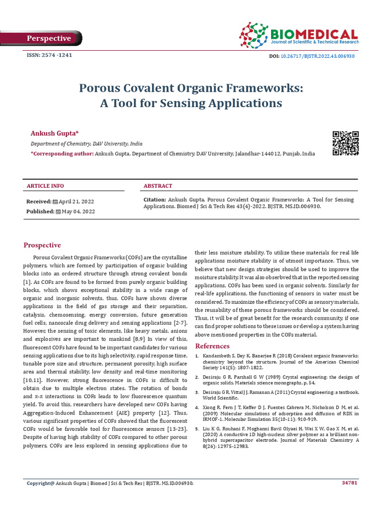 Porous Covalent Organic Frameworks A Too | PDF