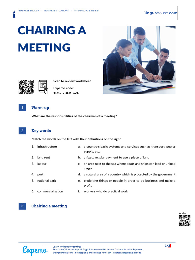 Chairing A Meeting British English Student | PDF