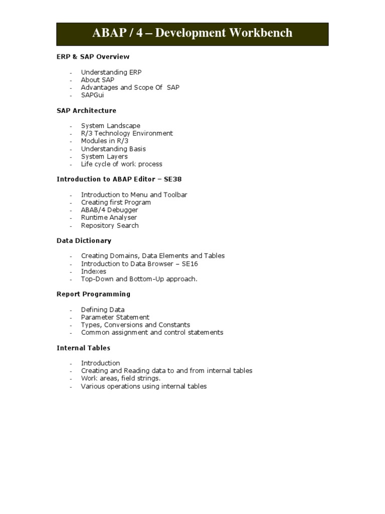 ABAP / 4 - Development Workbench: ERP & SAP Overview | PDF | Digital ...
