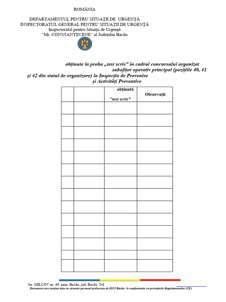 Tabel Rezultate Test Scris | PDF