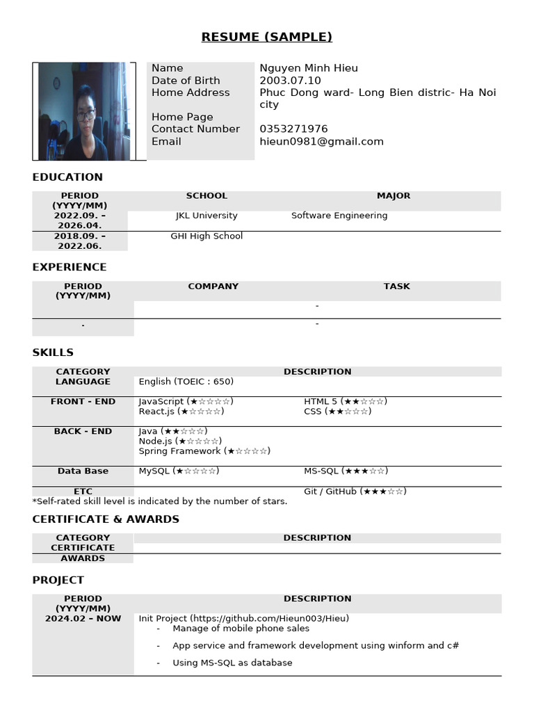 SIC08 - Applicant CV Template | PDF