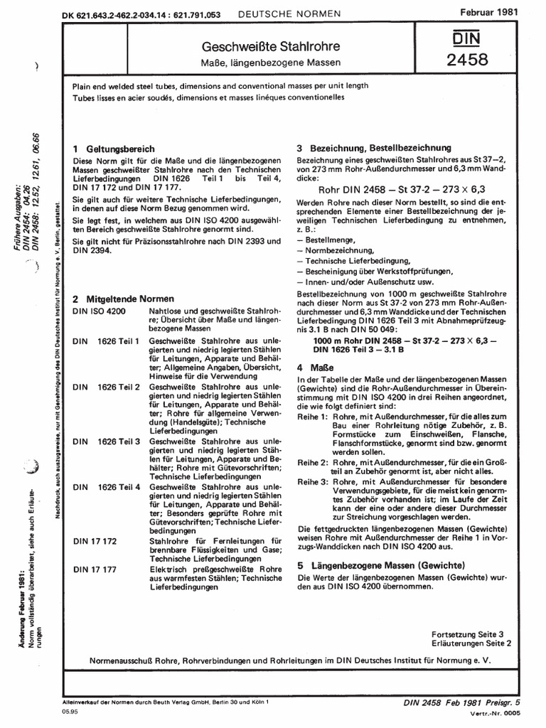 DIN 2458-1981 (Welded Steel Pipe) | PDF