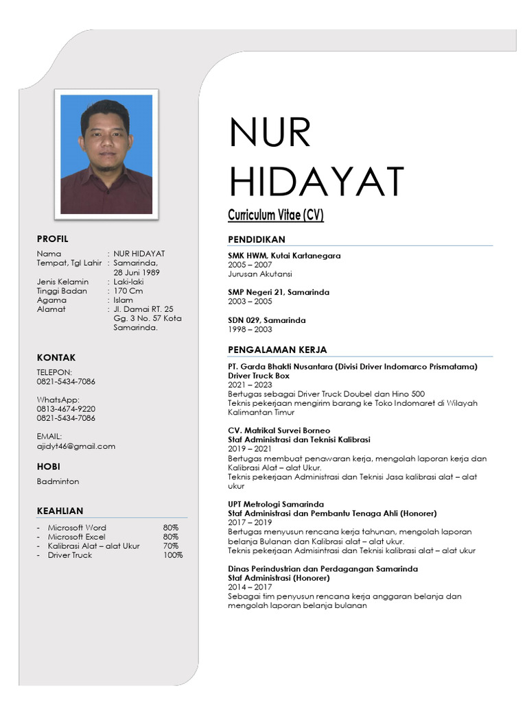 CV Nur Hidayat 2024 | PDF
