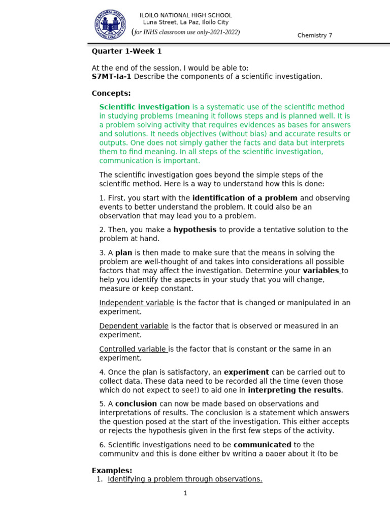 Science 7 Q1 Week 1 7.22 | PDF