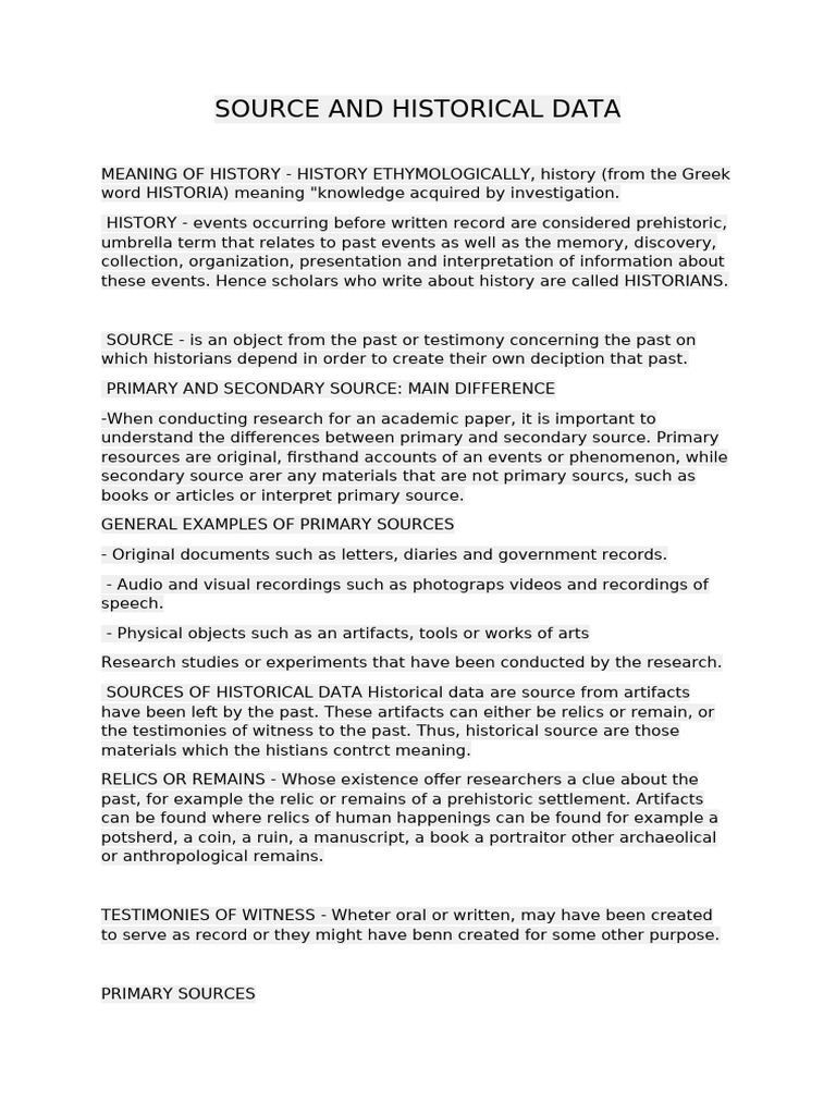 Source and Historical Data | PDF