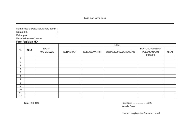 Form Penilaian Desa | PDF