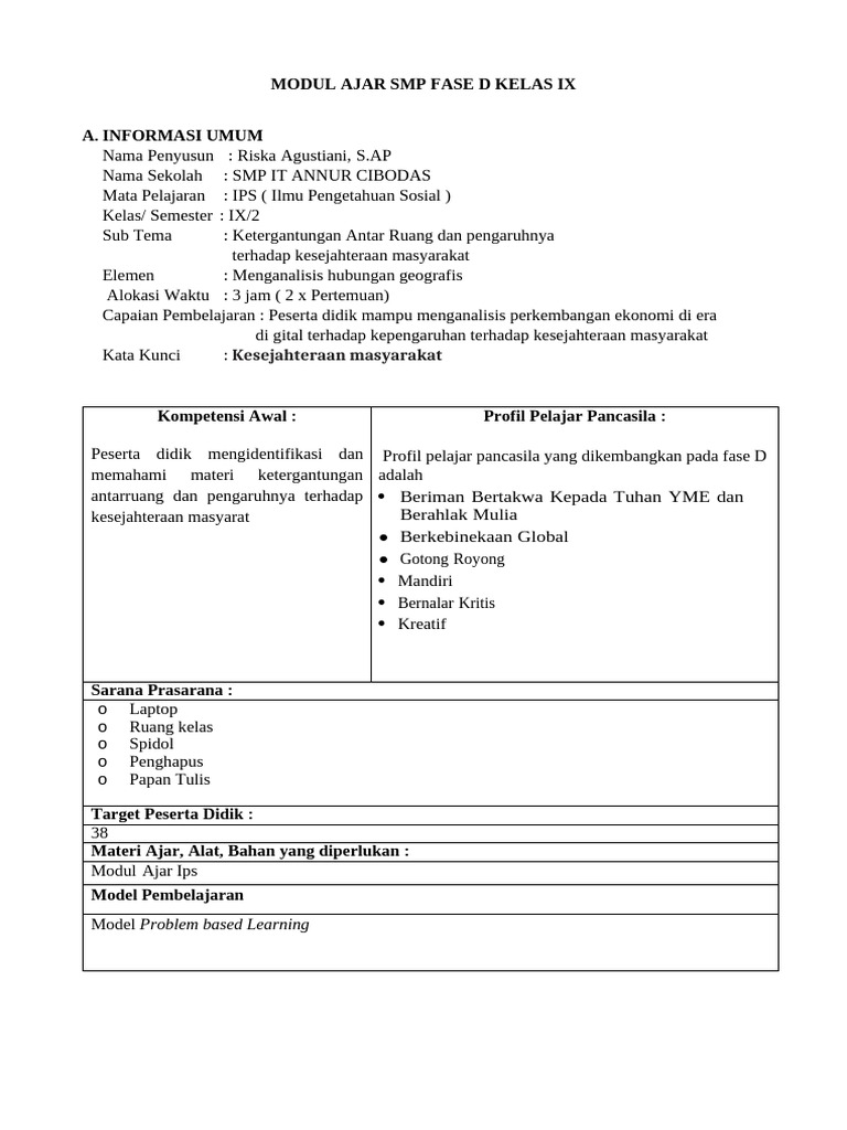 Modul IPS Kelas 9 2024 | PDF