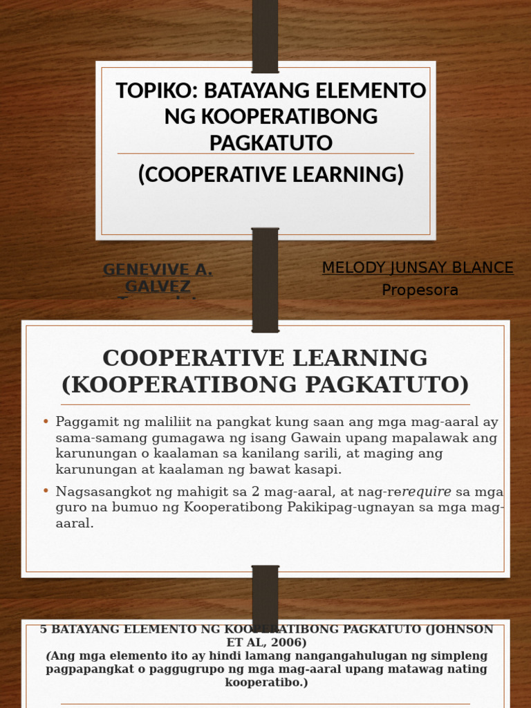 405 Batayan NG Cooperative Learning Genevive A. Galvez | PDF | Behavior Modification | Learning