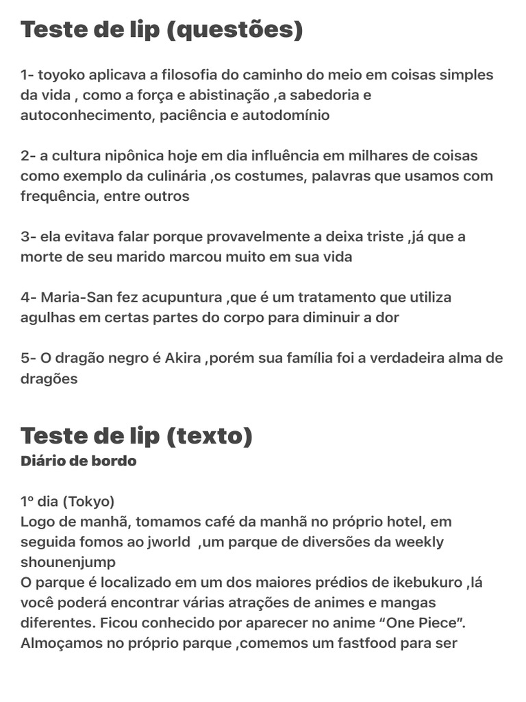 Teste de Lip | PDF