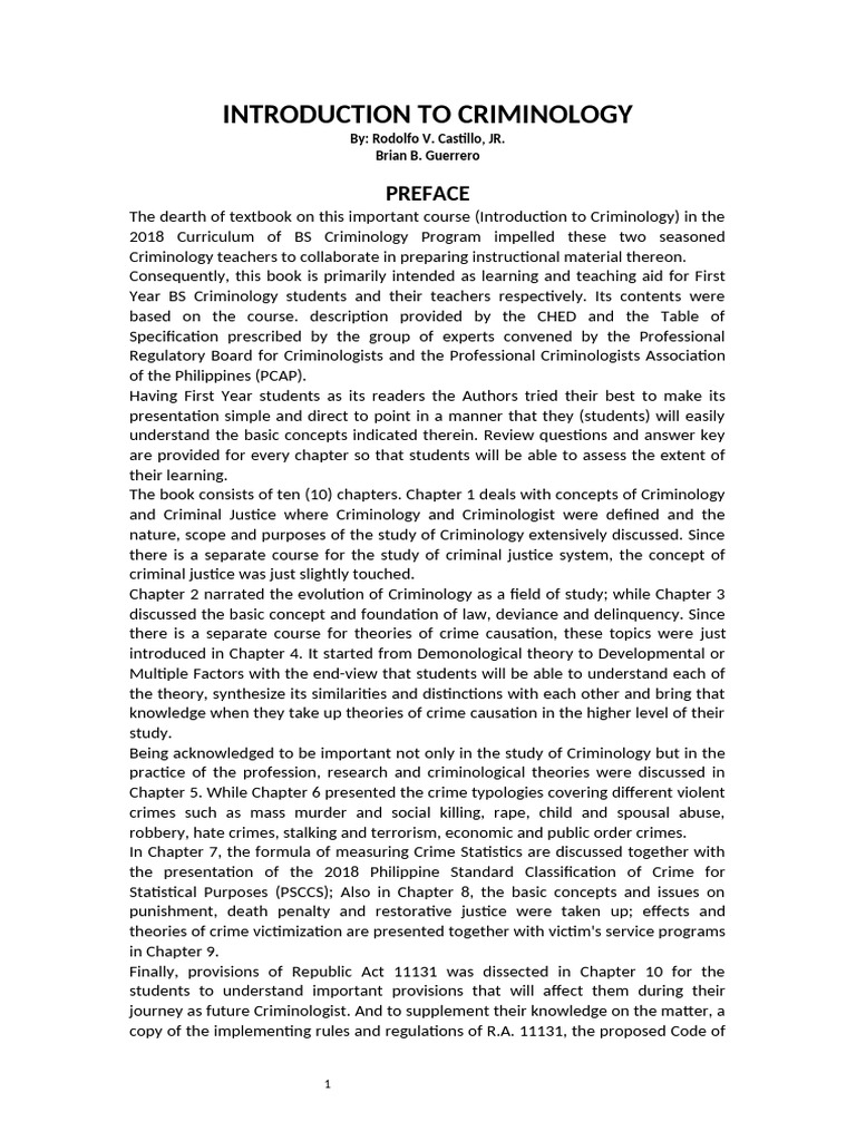 Introduction To Criminology | PDF