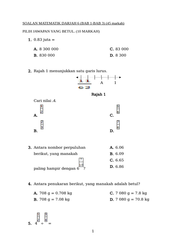 Soalan Matematik Darjah 6 | PDF