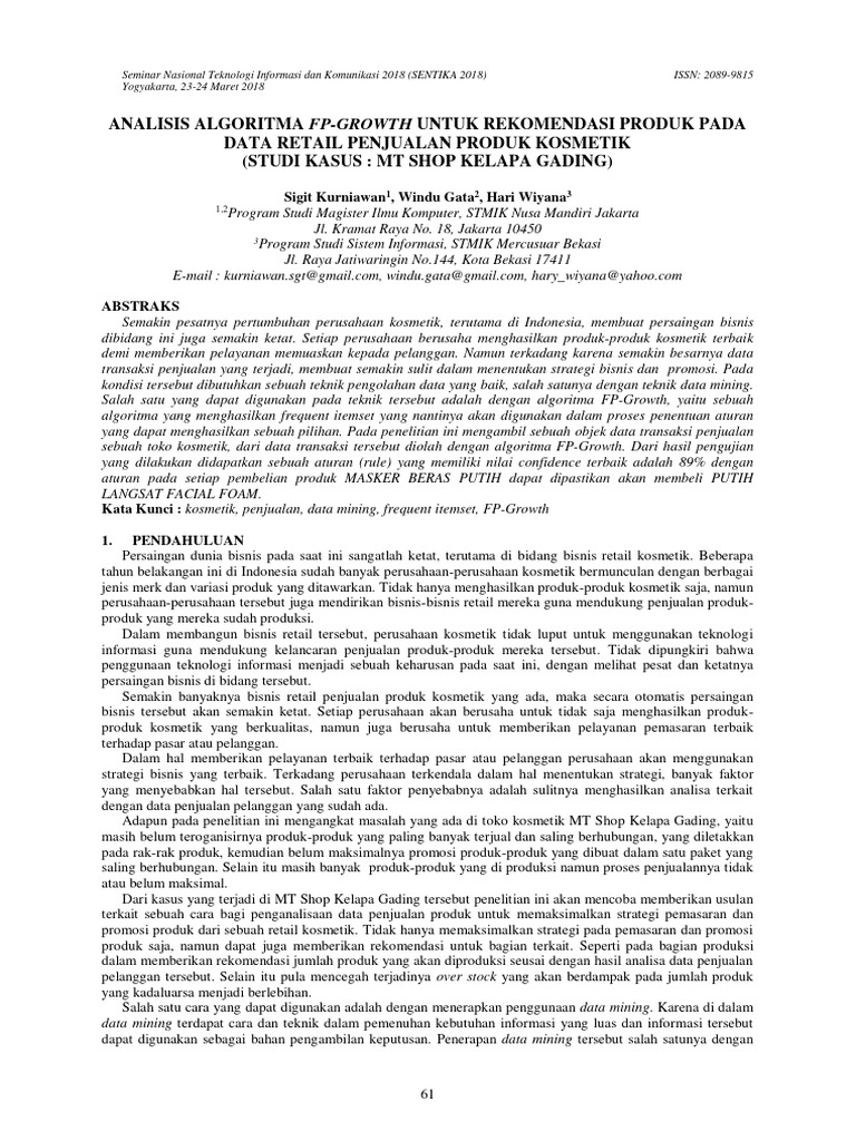 Analisis Algoritma FP Growth Untuk Rekom | PDF