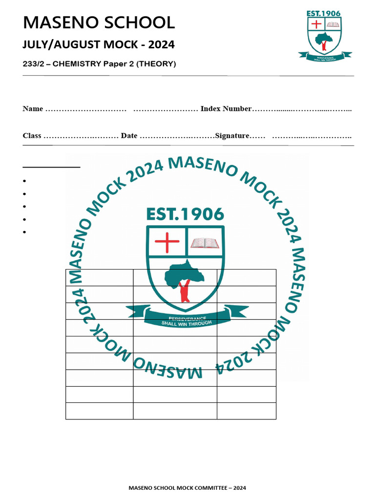 Chemistry Paper 2 Mock 2024 | PDF