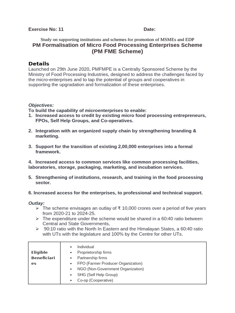 Practical Excersise No 12 PMFME Scheme | PDF