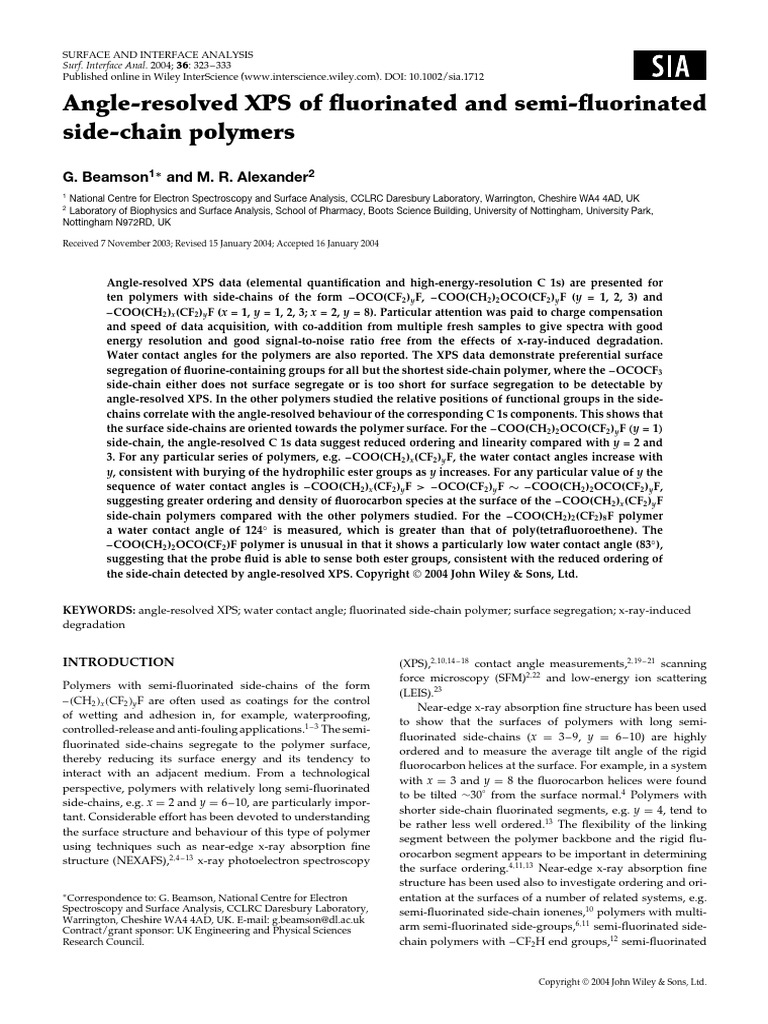 Angle Resolved XPS of Fluorinated and Se | PDF