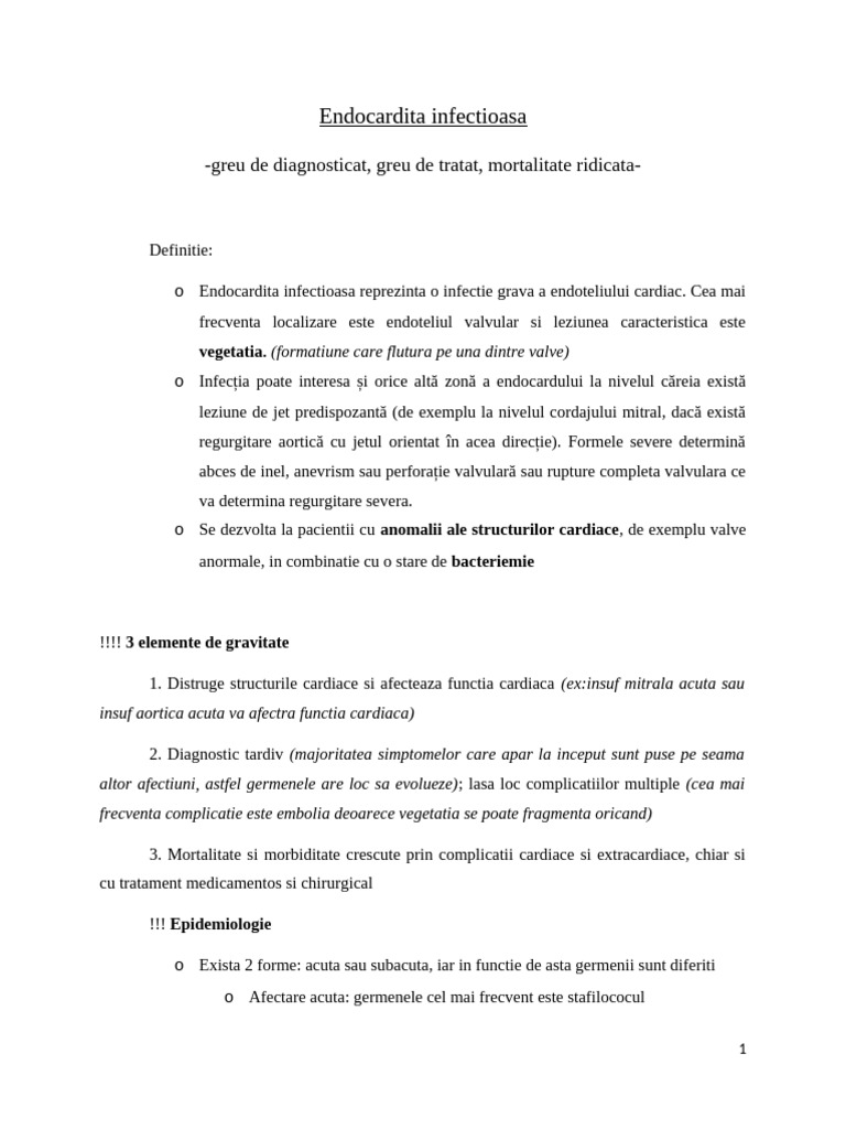 ! Endocardita Infectioasa Curs | PDF